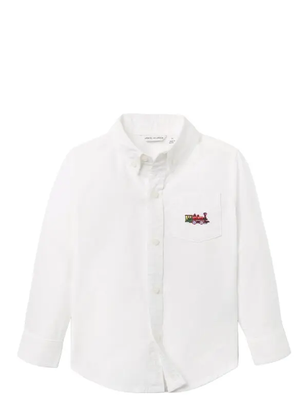 Janie And Jack The Oxford Icon Embroidered Train Holiday Shirt - White