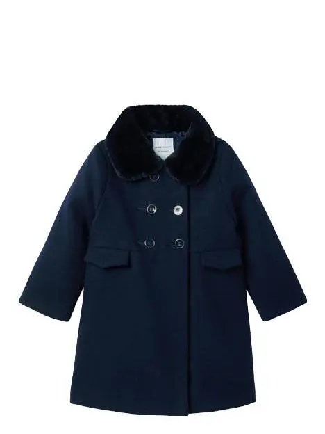 Janie And Jack Faux Fur Collar Coat - Blue