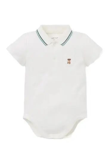Janie And Jack Baby Embroidered Dog Pique Polo Bodysuit - White