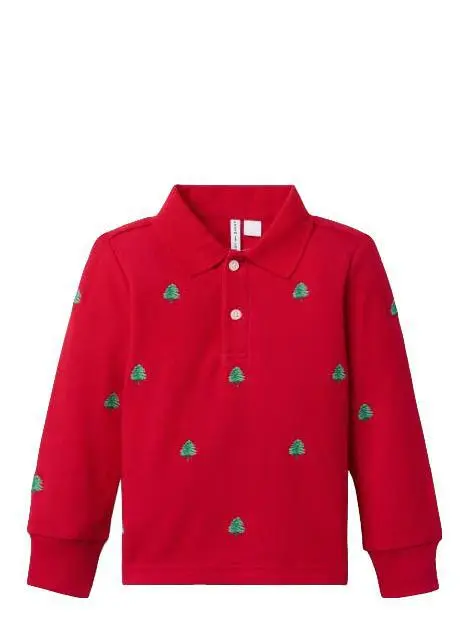 Janie And Jack Embroide Tree Pique Polo - Red