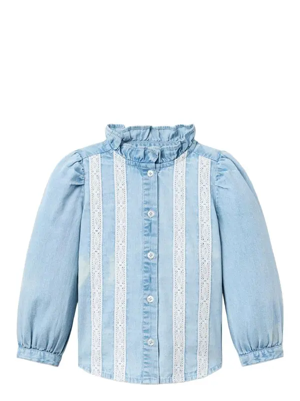 Janie And Jack Chambray Lace Shirt - Blue