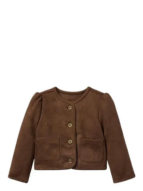 Janie And Jack Sueded Puff Sleeve Jacket - Brown
