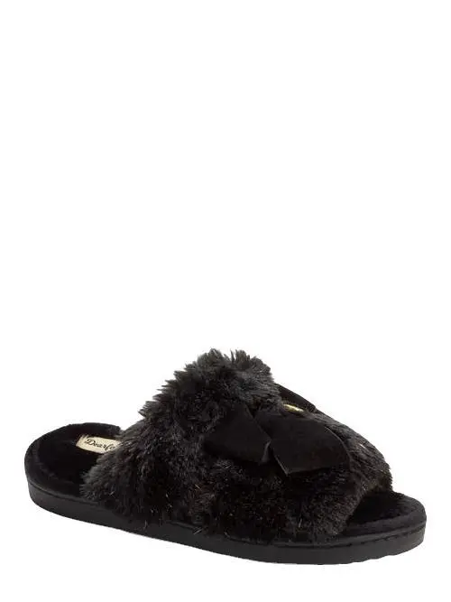 DEARFOAMS Bianca Pile Slide Slipper With Bow - Black