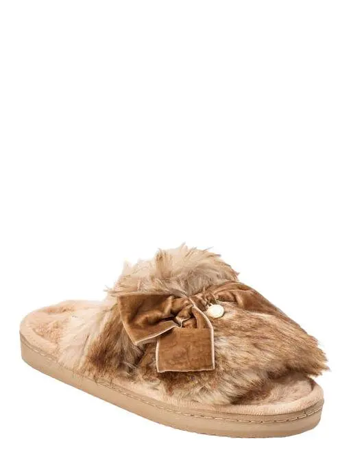 DEARFOAMS Bianca Pile Slide Slipper With Bow - Natural