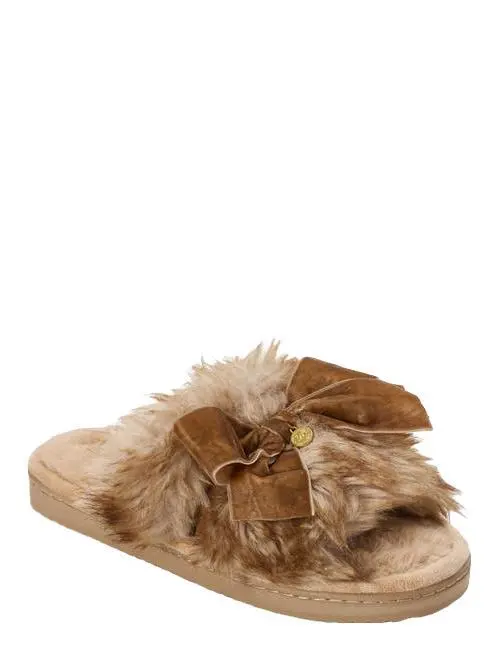 DEARFOAMS Bianca Pile Slide Slipper With Bow - Natural