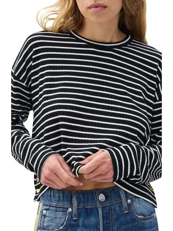 Rag & Bone Stripe Long Sleeve Rib Top - Black Multi