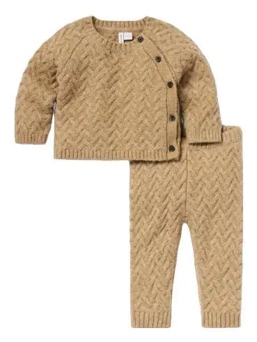 Janie And Jack Baby Herringbone Knit Matching Set - Brown