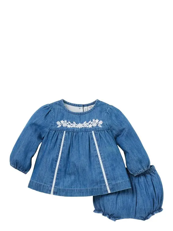 Janie And Jack Embroidered Chambray Baby Set - Blue