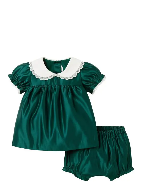 Janie And Jack Satin Collared Baby Set - Green
