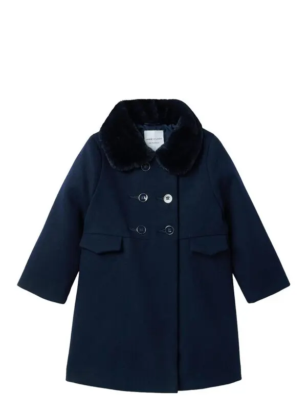 Janie And Jack Faux Fur Collar Coat - Blue
