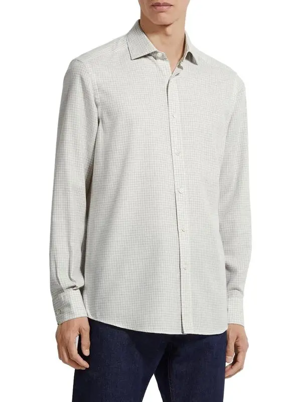 Zegna Cashco Gingham Check Cotton & Cashmere Button-up Shirt - Light Grey/white