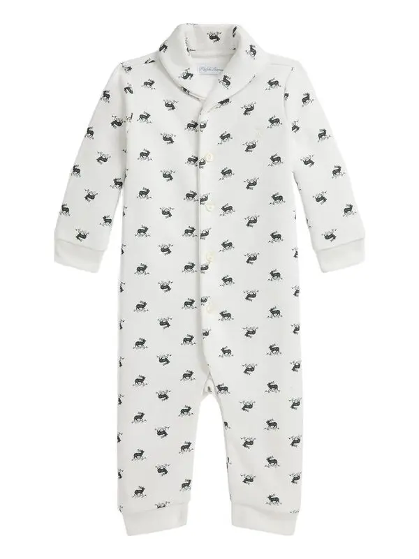 Ralph Lauren Print Fleece Romper - White Multi