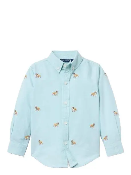 Janie And Jack Embroidered Bulldog Oxford Shirt - Green