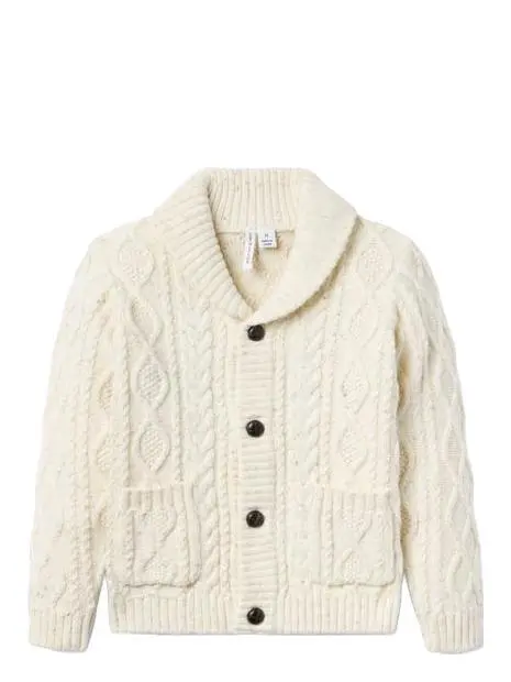 Janie And Jack Cable Knit Shawl Collar Cardigan - Ivory