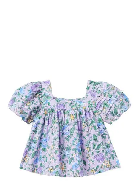 Janie And Jack Floral Puff Sleeve Top - Purple