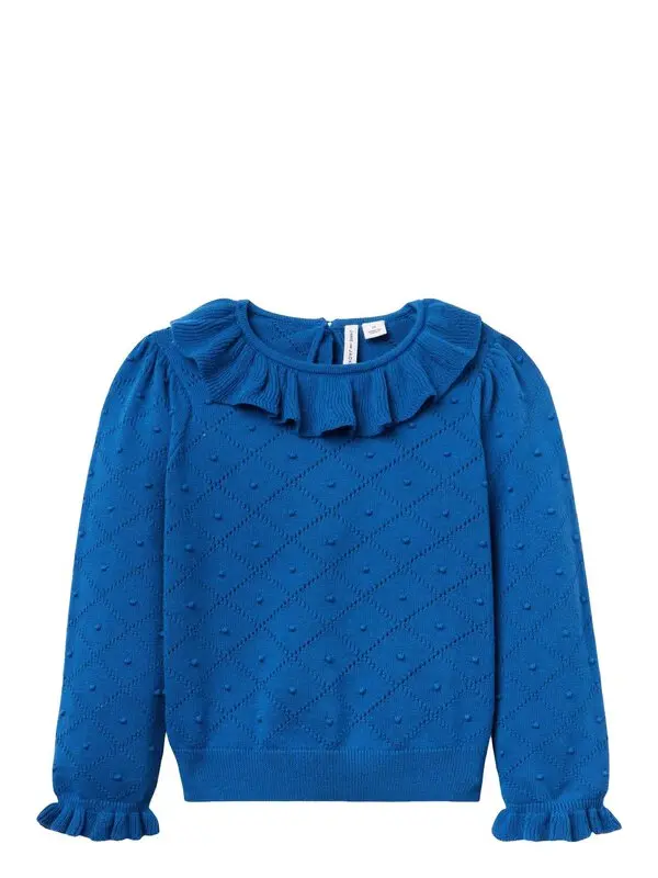 Janie And Jack Textured Ruffle Collar Sweater - Blue