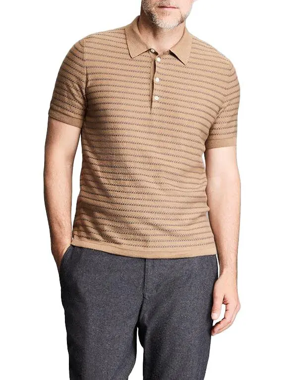Billy Reid Texture Stripe Polo Sweater - Camel