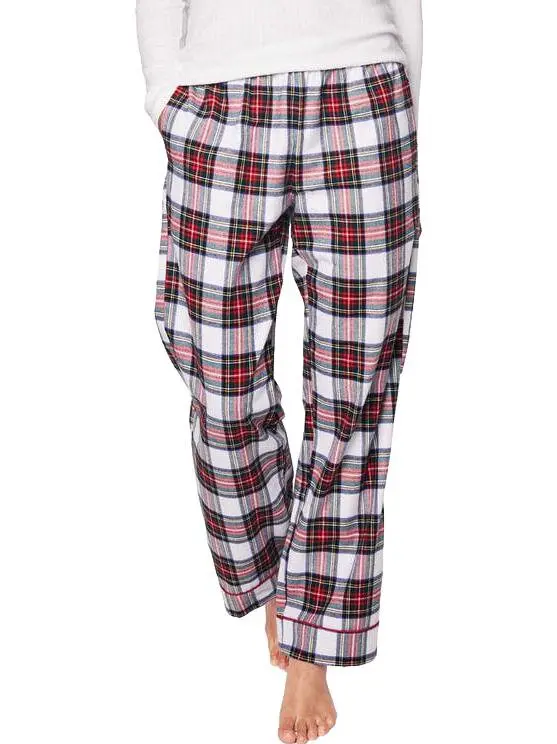 PETITE PLUME Balmoral Tartan Cotton Twill Pajama Pants - White Plaid