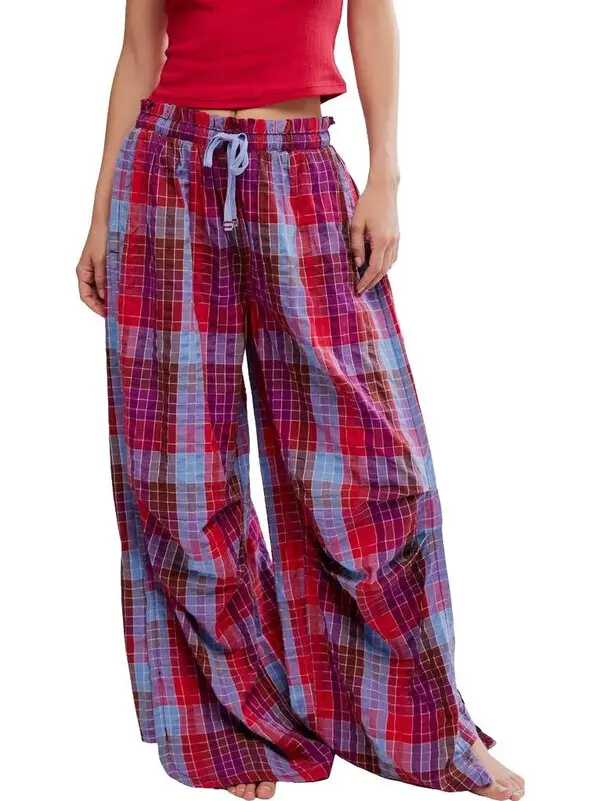 Free People Wide Leg Pajama Pants - Maroon Combo