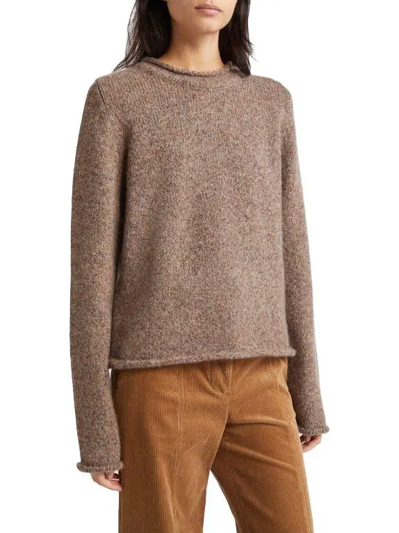 Johnstons Of Elgin Brushed Cashmere & Silk Crewneck Sweater - Molasses Mix