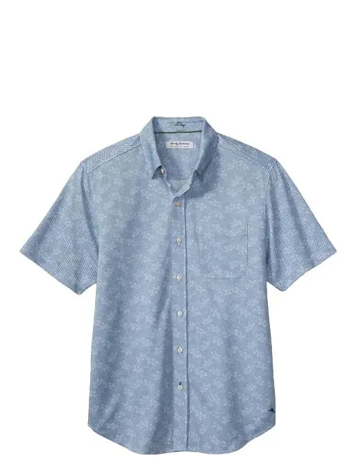 Tommy Bahama San Lucio Lotus Floral Islandzone® Short Sleeve Cotton Blend Button-up Shirt - Stellar Sapphire