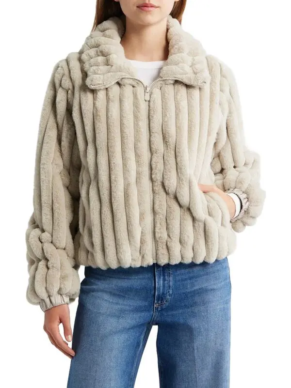SAVE THE DUCK Elina Faux Fur Jacket - Rainy Beige