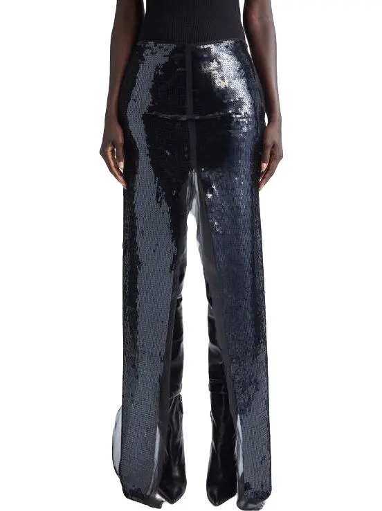 Rick Owens Concordians Sequin & Chiffon Sliced Skirt - Black