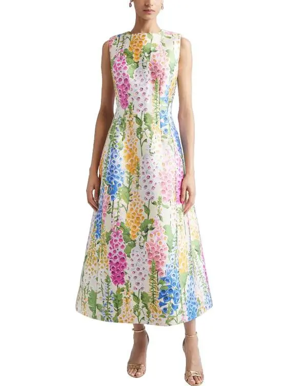 Oscar De La Renta Foxglove Jacquard Cocktail Dress - Ecru Multi