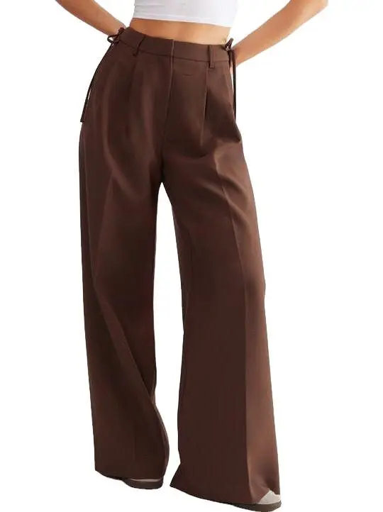 Nasty Gal Premium Tailored Tie Detail Wide Leg Pants - Choc Brown