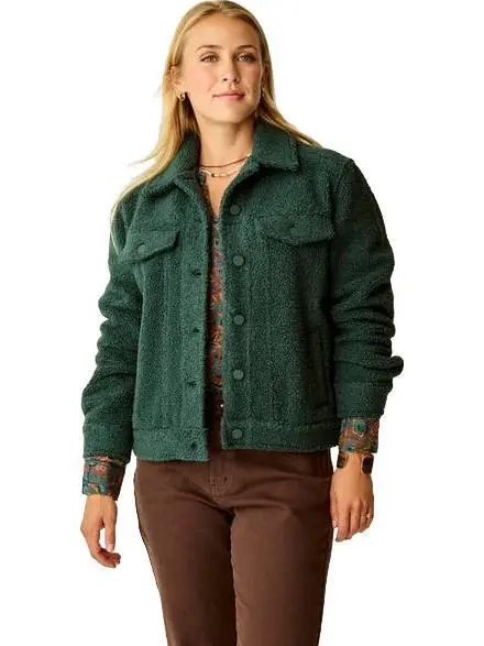Carve Designs Classic Fit Boucle Fleece Trucker Jacket - Pine