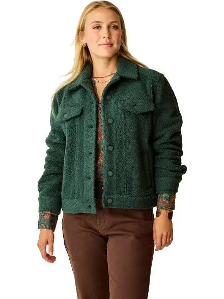 Carve Designs Classic Fit Boucle Fleece Trucker Jacket - Pine
