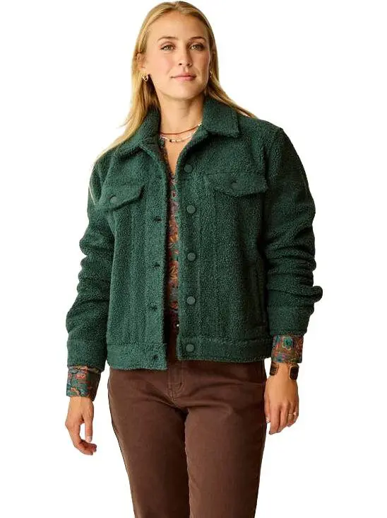 Carve Designs Classic Fit Boucle Fleece Trucker Jacket - Pine