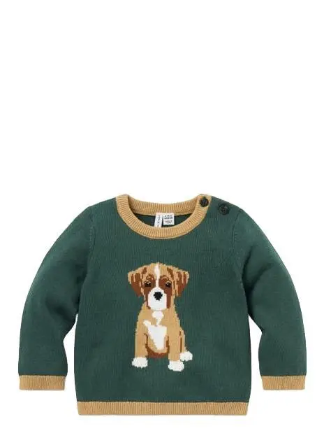 Janie And Jack Baby Dog Intarsia Sweater - Green