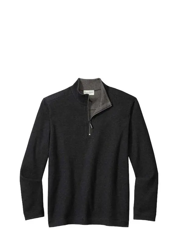 Tommy Bahama Reversible Half Zip Pullover - Black Heather