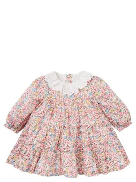 Janie And Jack Baby Ditsy Floral Dress With Eyelet Collar - Pink