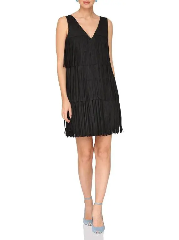Avec Les Filles Faux Suede Fringe Minidress - Black