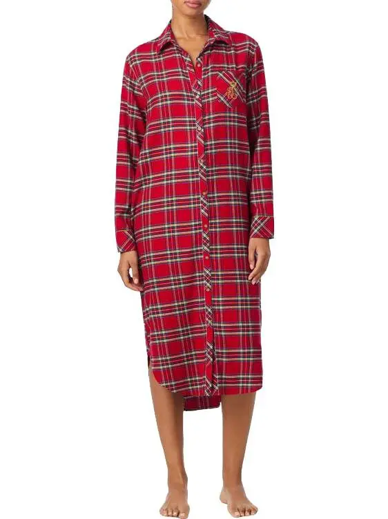 Ralph Lauren Plaid Print Sleepshirt - Red Plaid