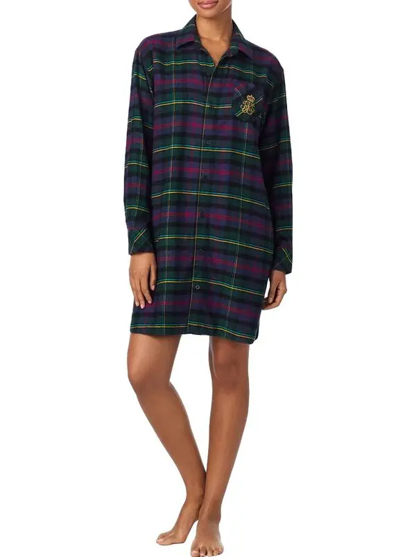 Ralph Lauren Plaid Print Sleepshirt - Green Plaid