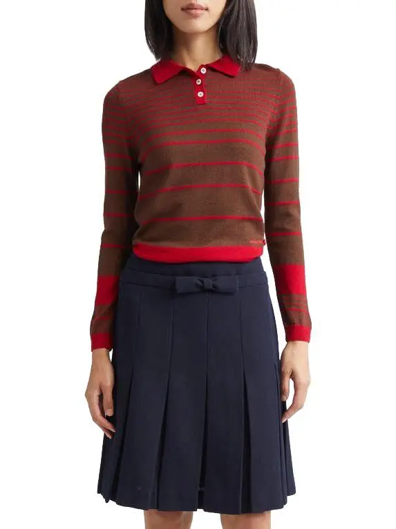 SHUSHU/TONG Stripe Wool Blend Polo - Brown Stripe