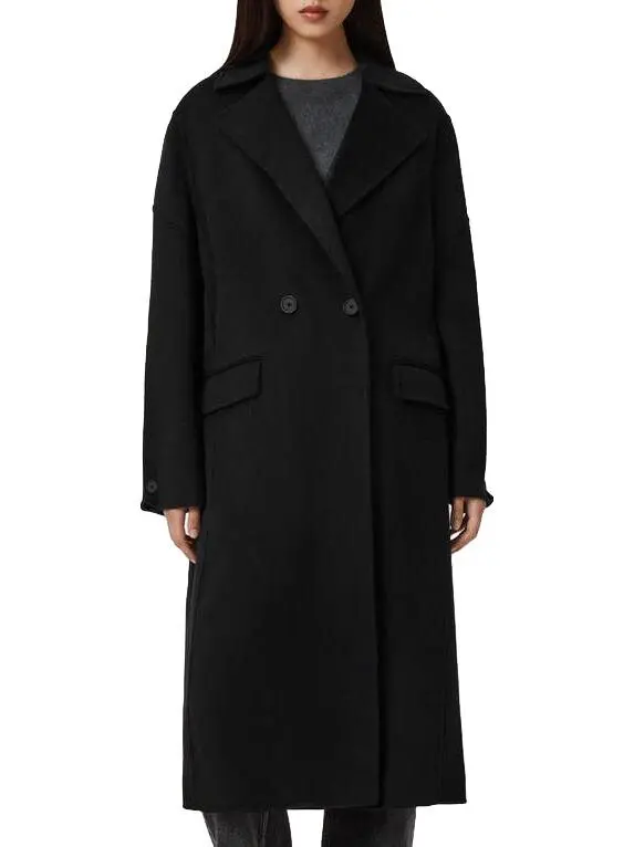ALLSAINTS Sellma Double Breasted Wool Blend Coat - Black