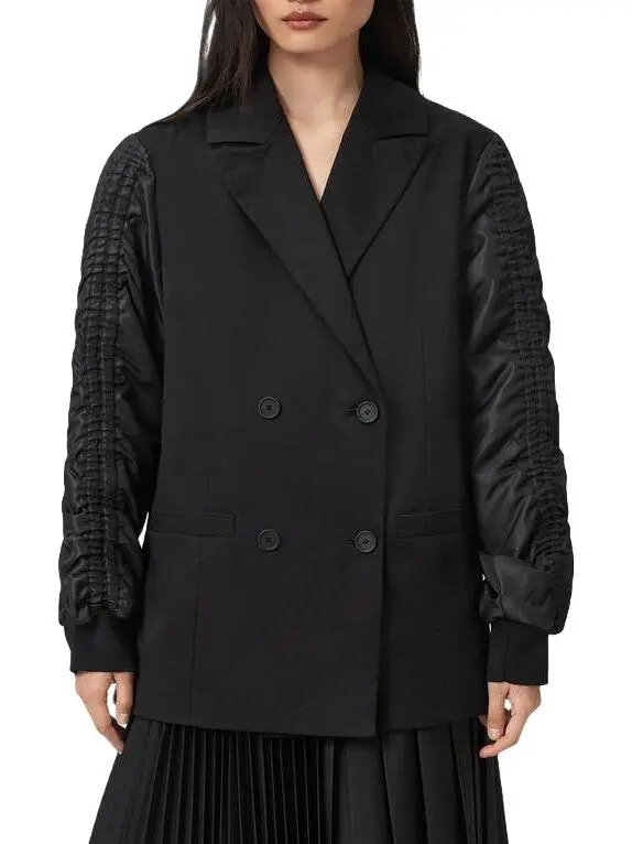 ALLSAINTS Lorna Ruched Sleeve Cotton Jacket - Black