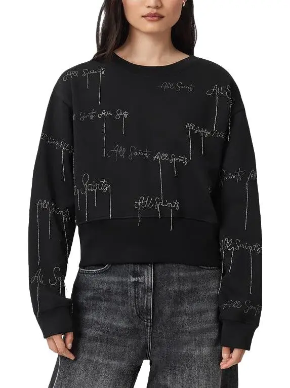 ALLSAINTS Logo Embroidery Relaxed Sweatshirt - Black