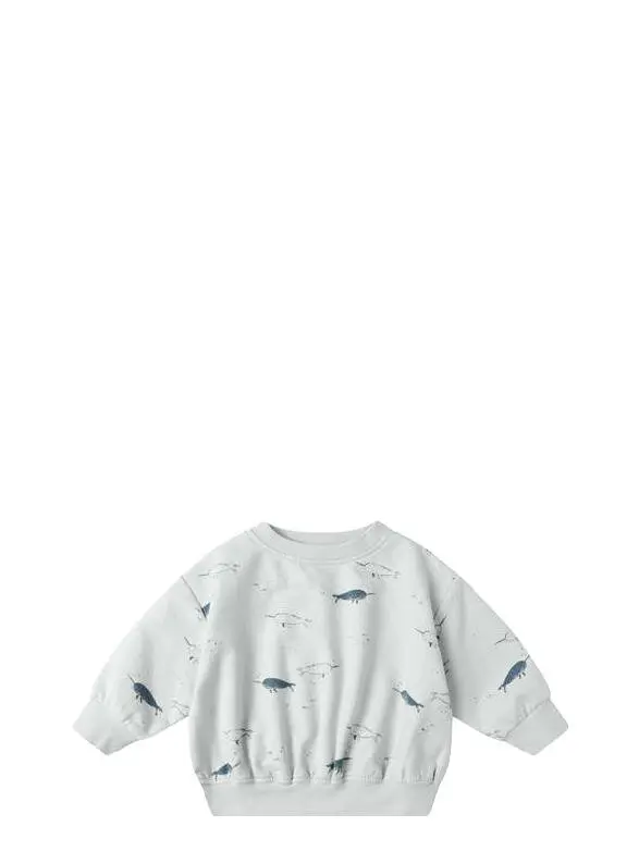 QUINCY MAE Narwhal Print Fleece Crewneck Sweatshirt - Blue