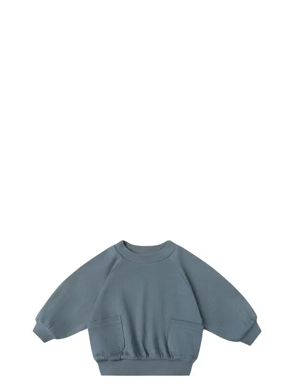 QUINCY MAE Pointelle Organic Cotton Pocket Sweatshirt - Ocean