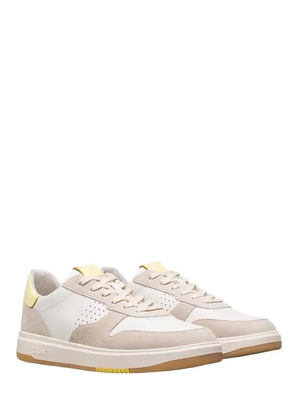 Clae Moses Low Top Leather Sneaker - White Off White Wax Yellow