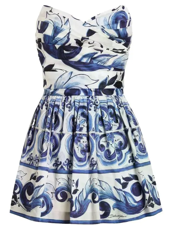 Dolce & Gabbana Majolica-print Strapless Mini Dress - White
