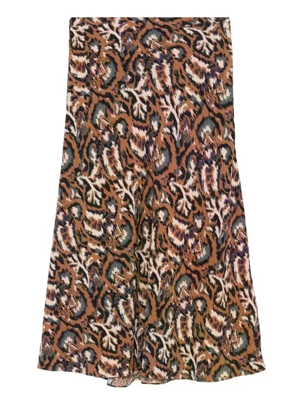 Ba&sh Abstract-print Midi Skirt - Brown