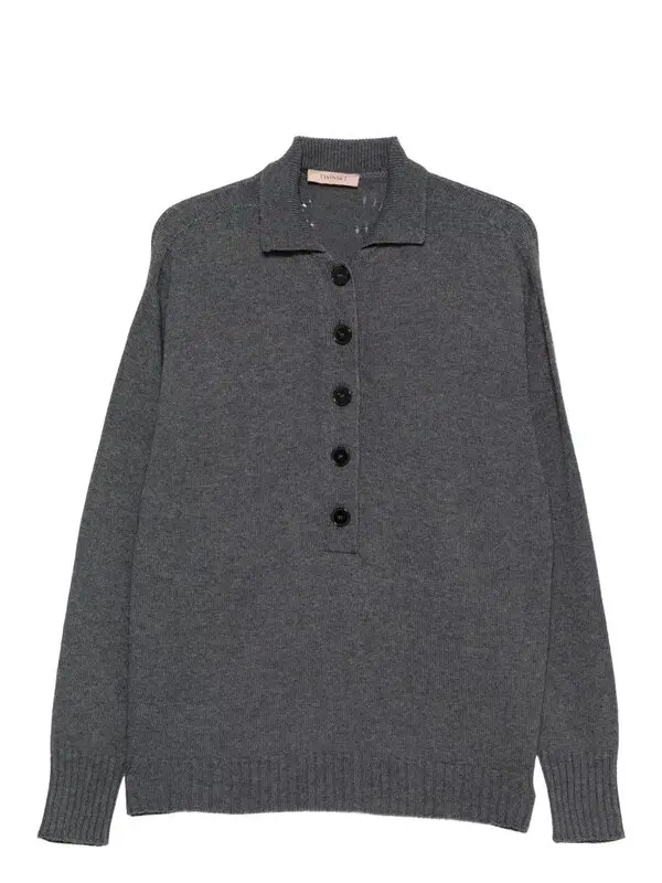 TWINSET Buttoned Polo-collar Sweater - Grey