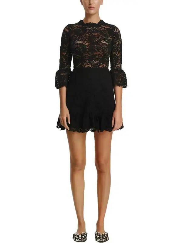 PNK Lace Ruffled Mini Dress - Black