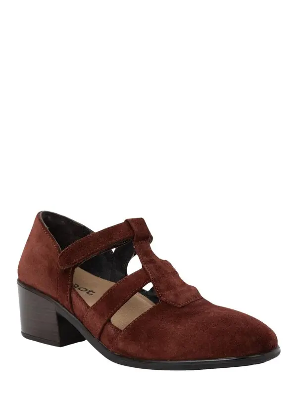 Naot T-strap Leather Pumps - Cabernet Suede